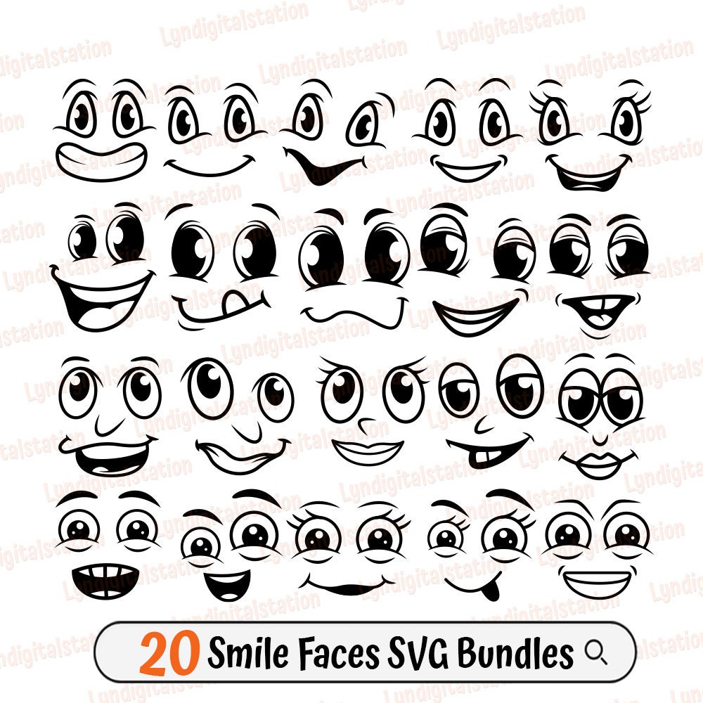 20 Smile Faces Bundles Svg Facial Expression Clipart Face Emotion Cut ...