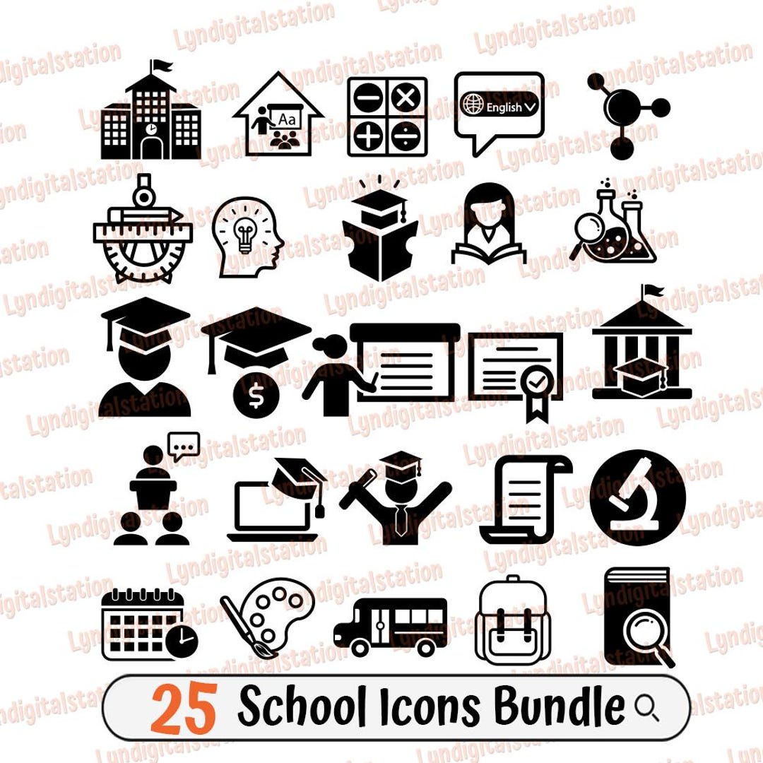 25 School Icon Bundles Svg | Education Clipart | School Cut File | Art ...