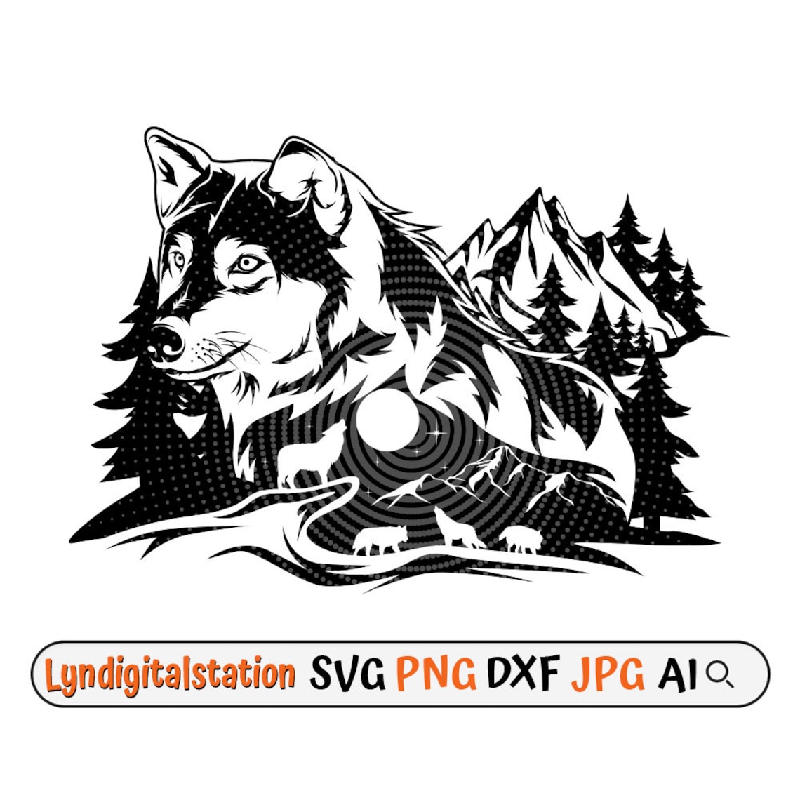Wolf Mountain Scene Svg Wolf Clipart Mountain Scene Cut - Etsy