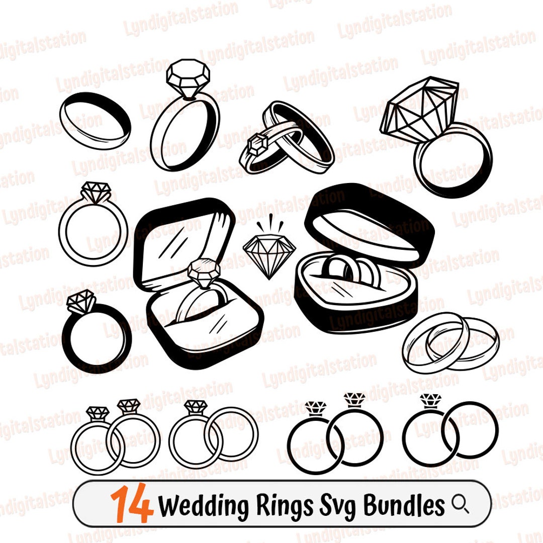 14 Wedding Rings Bundles Svg | Couple Clipart | Diamond Cut File ...
