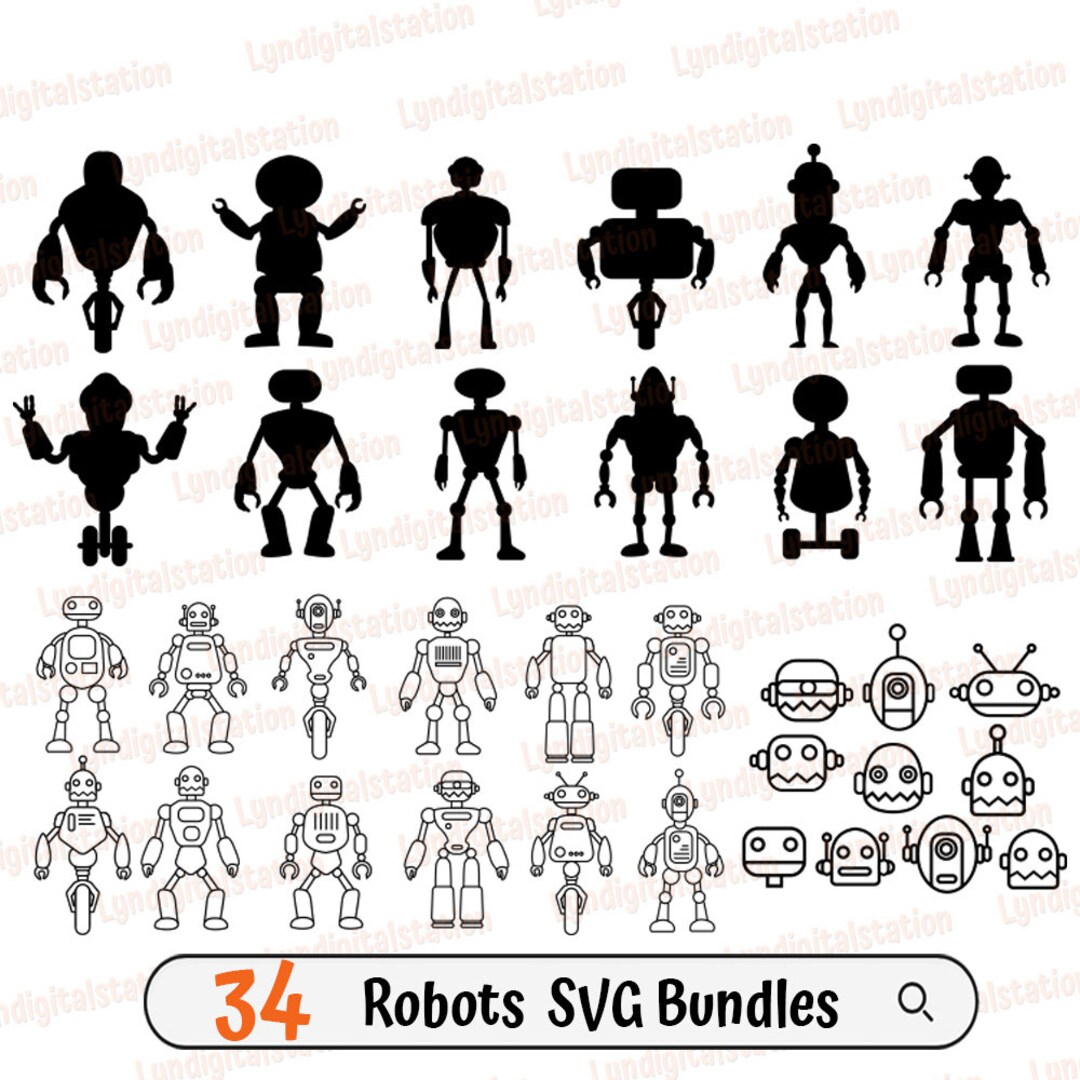 34 Robot Bundles Svg | Machines Clipart | Cyborg Cut File | Bot Stencil ...