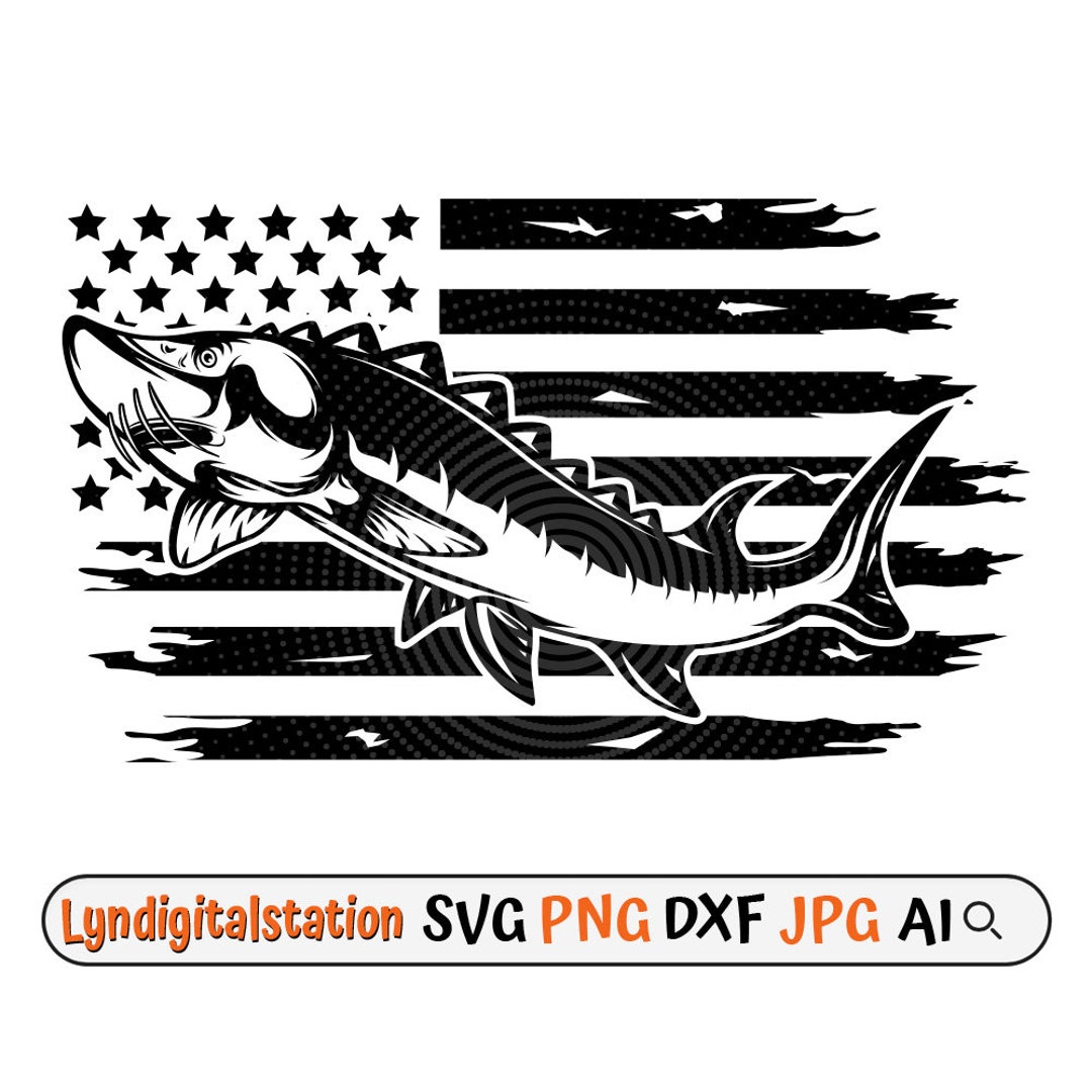 US Sturgeon Fish Svg | Sturgeon Fishing Clipart | US Ray-finned Fish ...