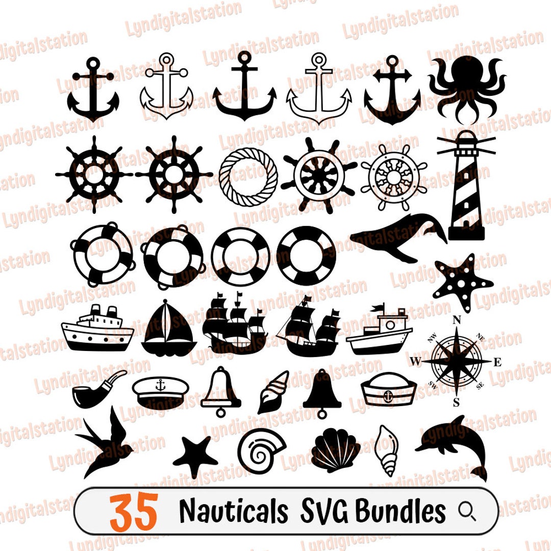 35 Nautical Bundles Svg | Anchor Clipart | Sea Creature Cut File ...