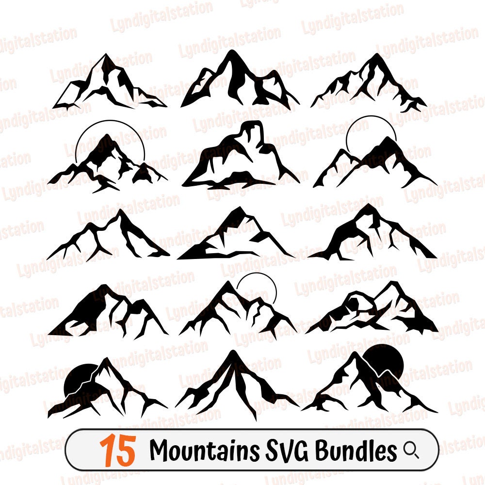 15 Berge Bundles SVG | Berg Clipart | Set von Bergformen Schnittdatei | Natur Motiv Schablone ...