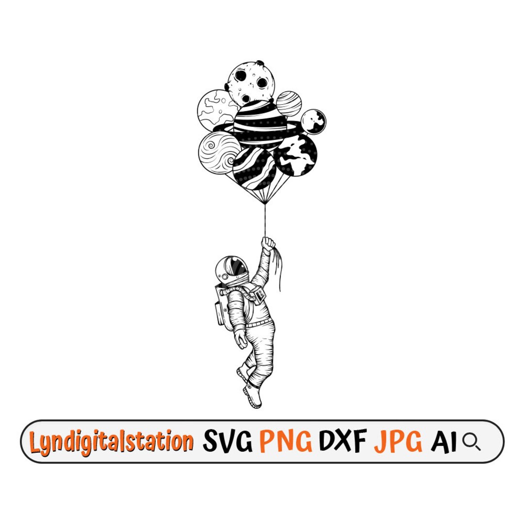 Astronaut With Ballon Svg | Flying Astronaut Clipart | Planet Balloons ...