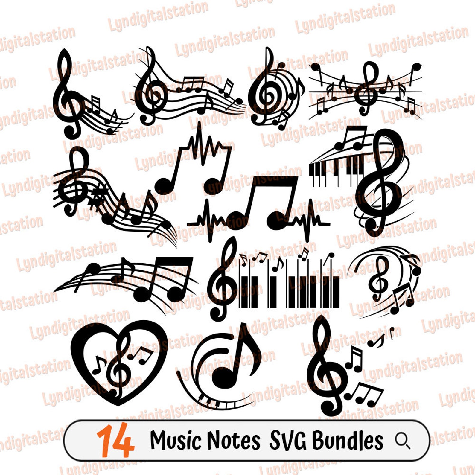 14 Music Notes Svg Treble Clef Clipart Musical Notes Cut File Musical ...
