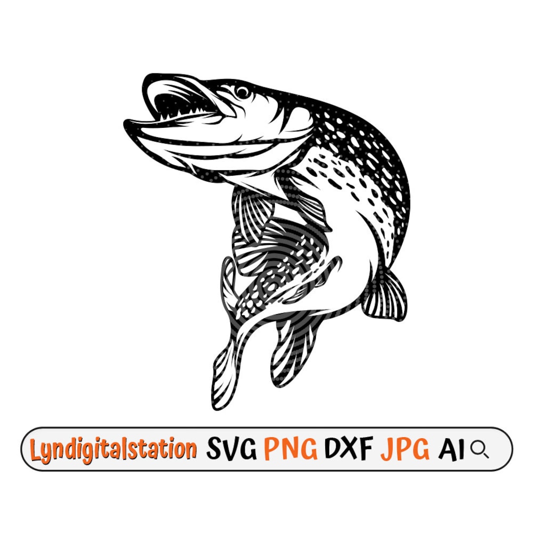 Pike Fish Svg | Angler Dad Gift Idea Clipart | Outdoor Fishing Cut File ...