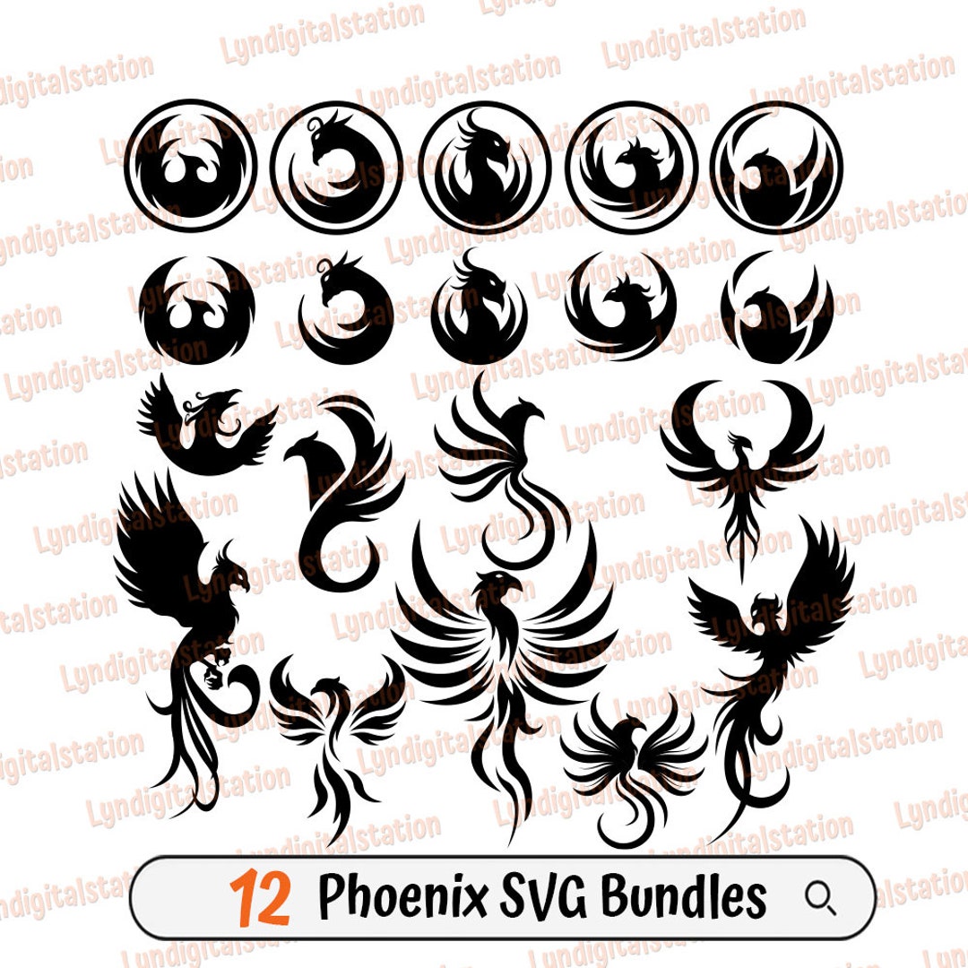 12 Phoenix Bundles Svg | Fire Bird Clipart | Immortal Bird Cut File ...