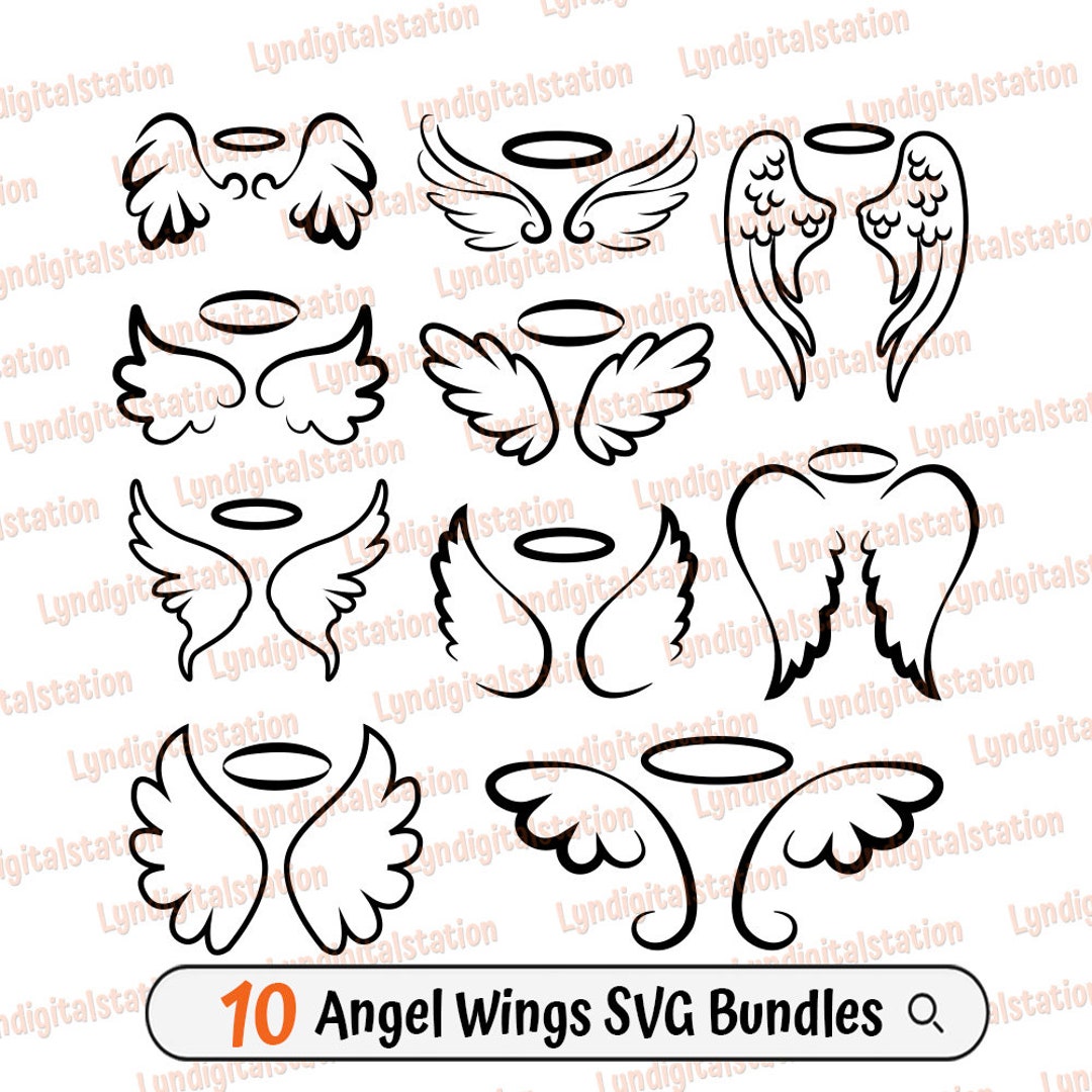 Angel Wings Bundles Svg | Halo Clipart | Memorial Cut File | Feather ...
