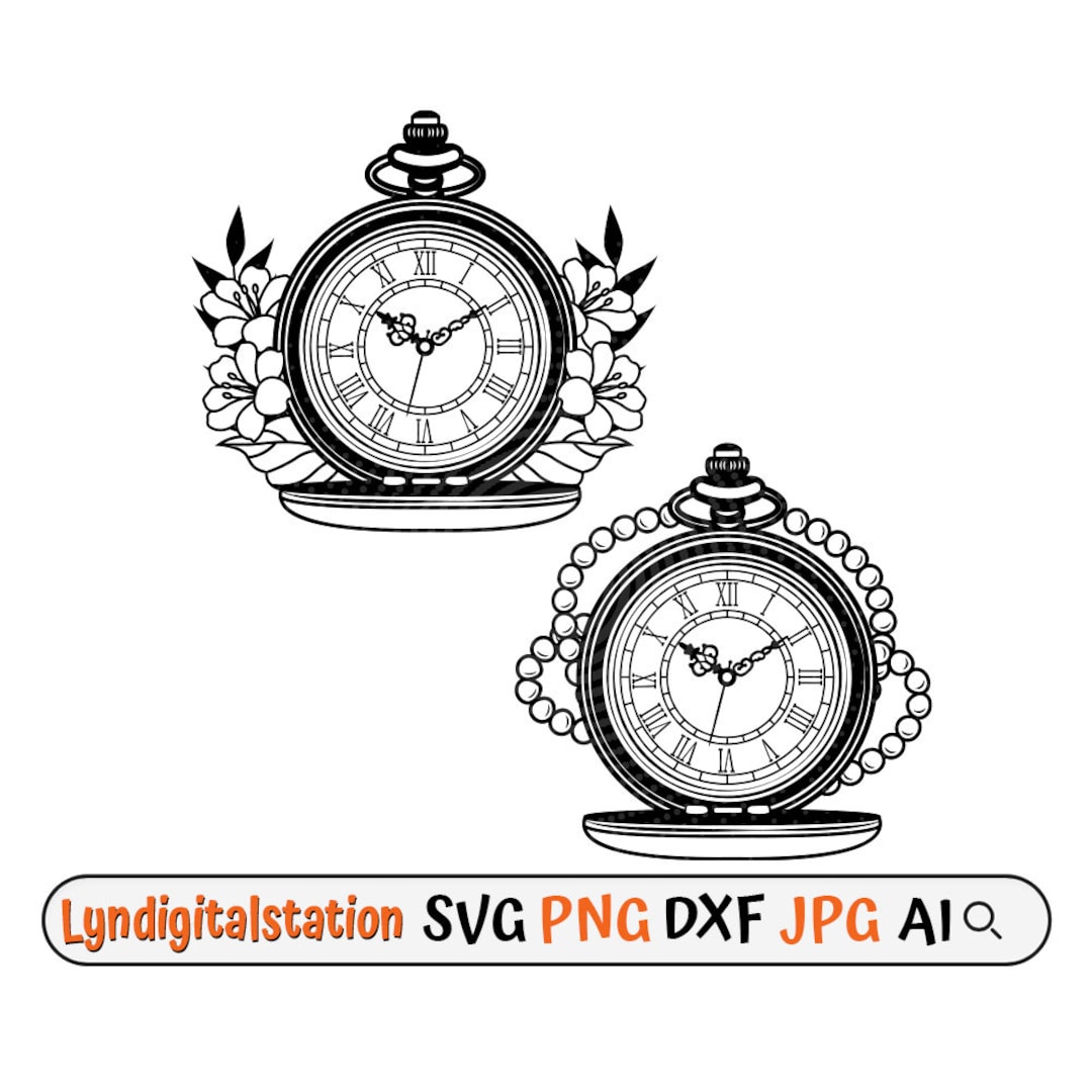 Pocket Watch Svg | Floral Pocket Watch Clipart | Vintage Watch Cut File ...