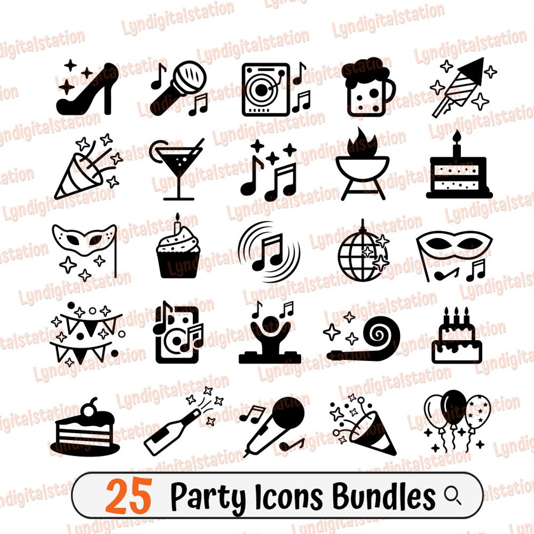 25 Party Icons Bundles Svg | Party Music Svg | Gifts Clipart | Cake Cut ...