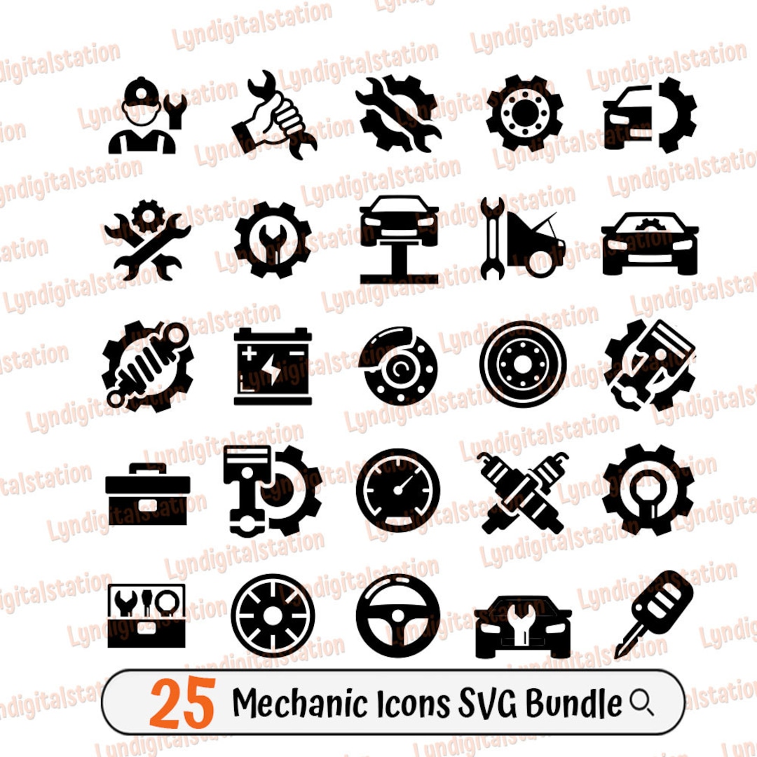 25 Mechanic Icons Bundles Svg | Repairman Clipart | Handyman Cut File ...