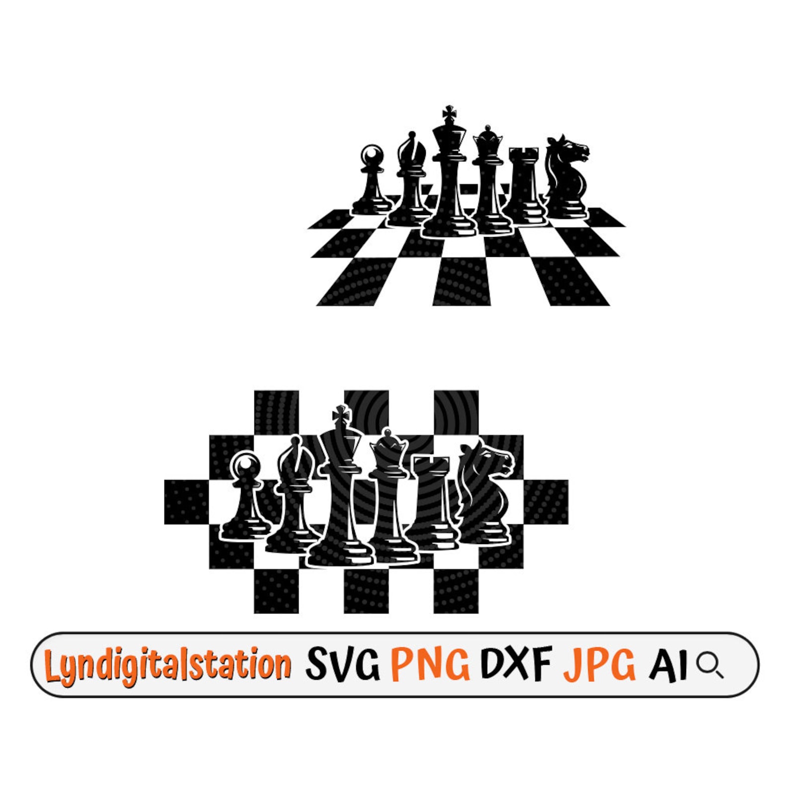 Chess Svg Chess Set Clipart Chess Board Cut File White & Black Stencil ...