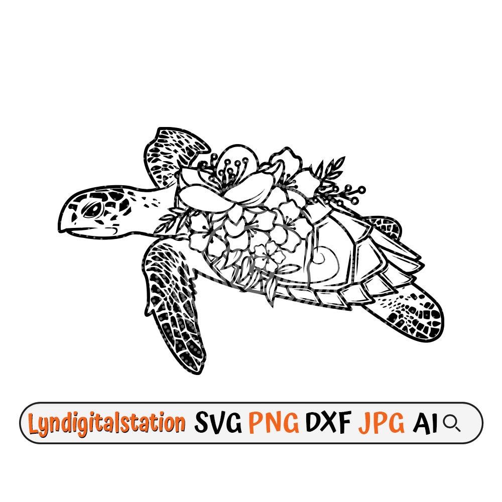 Sea Turtle Floral Svg Flower Sea Water Animal Clipart Marine - Etsy