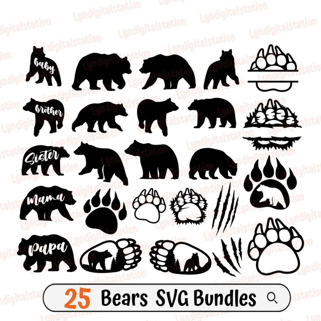 25 Bear Bundles Svg | Bear Scratch Clipart | Wildlife Cut File | Bear ...