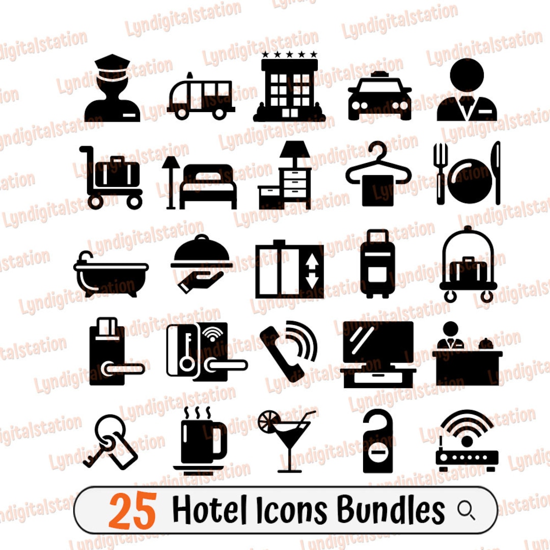 25 Hotel Icons Bundles Svg | Five Star Hotel Clipart | Key Card Cut ...