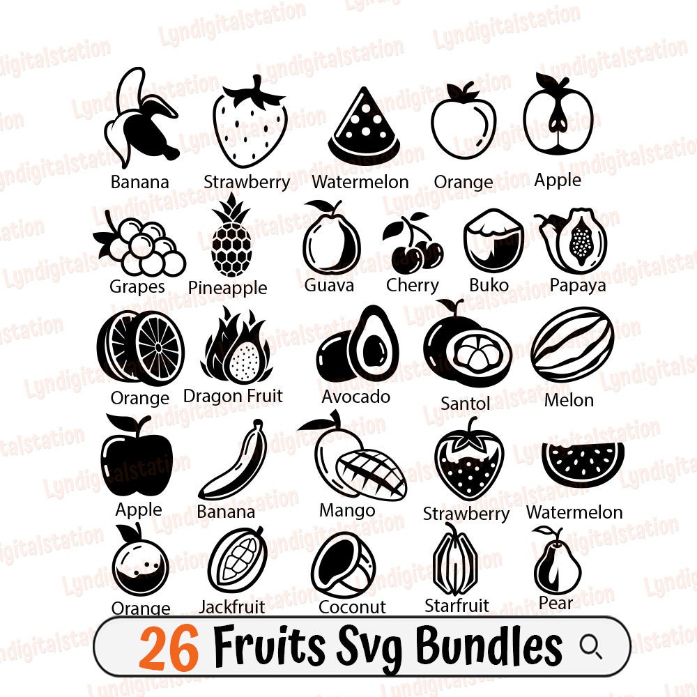 26 Fruits Bundles Svg Banana Clipart Strawberry Cut File Watermelon ...