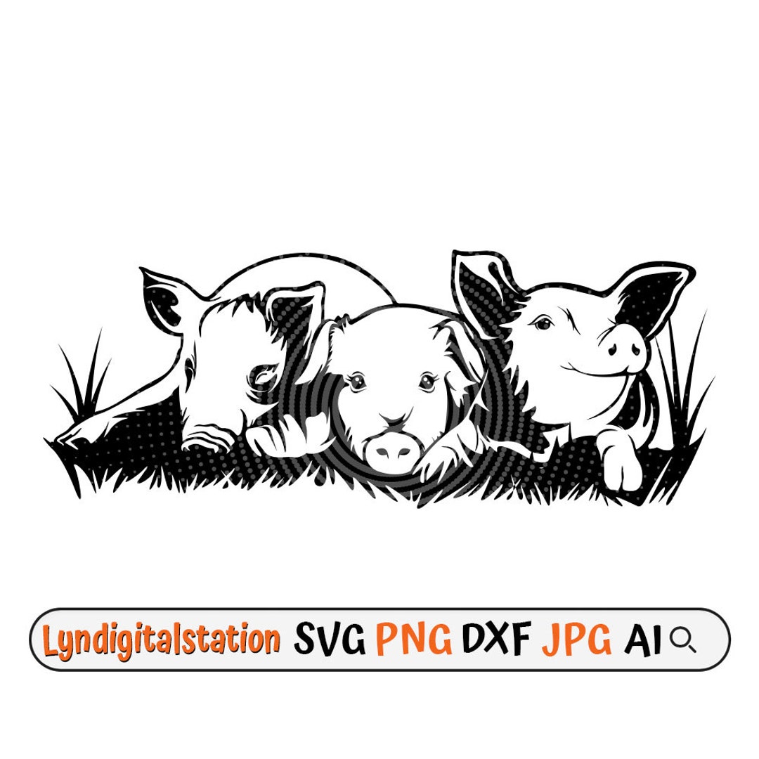3 Farm Pigs Svg | Piglets Clipart | Barn Animal Cut File | Pork Shop ...