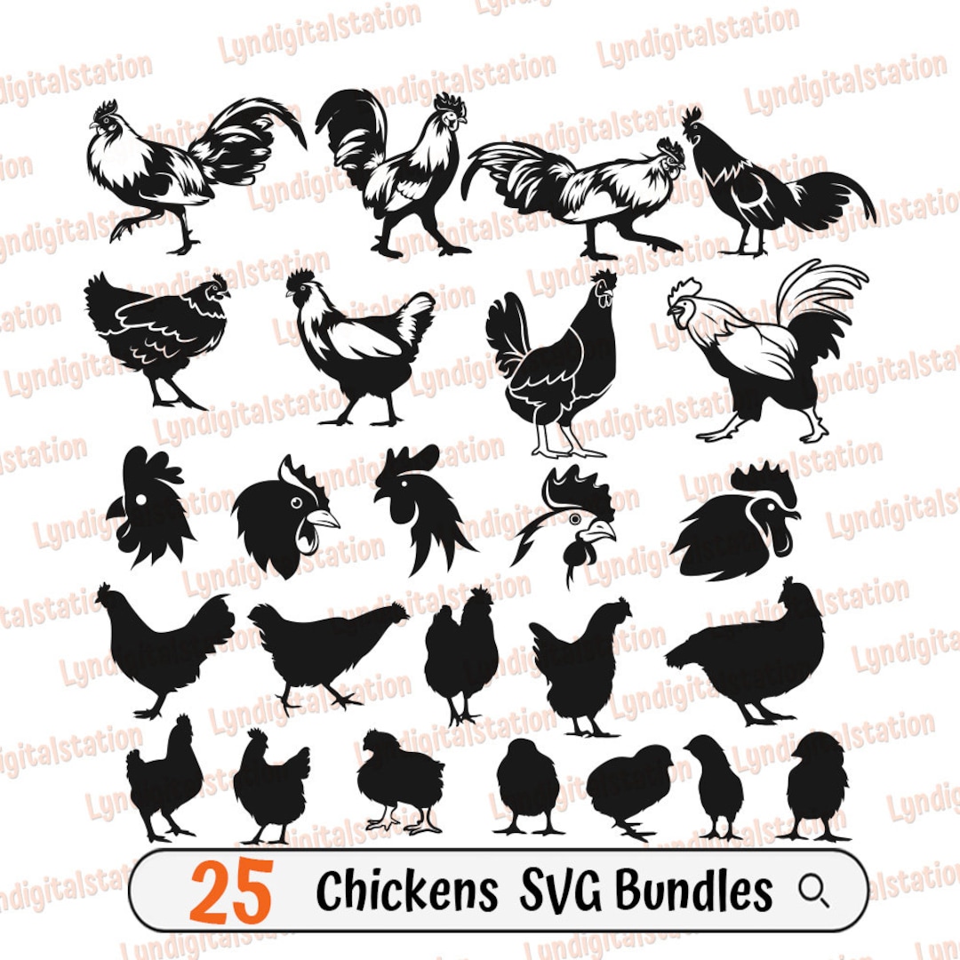 25 Chicken Bundle Svg | Domestic Animal Clipart | Farm Animal Cut File ...