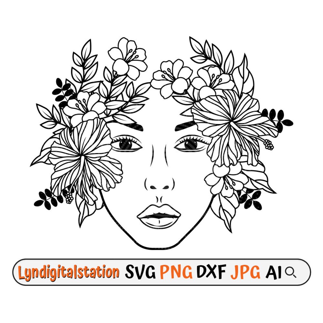 Girl Floral Svg | Woman Face With Flowers Clipart | Flower Lady Cut ...