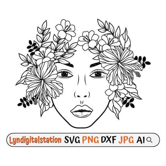 Clip Art Volto Di Donna Volto Di Donna Con Foglia Continua Una Linea