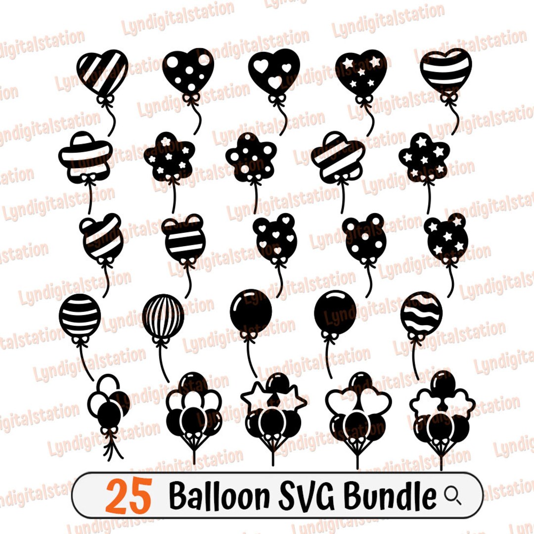 25 Balloon Bundles Svg | Balloon Clipart | Heart Cut File | Happy ...