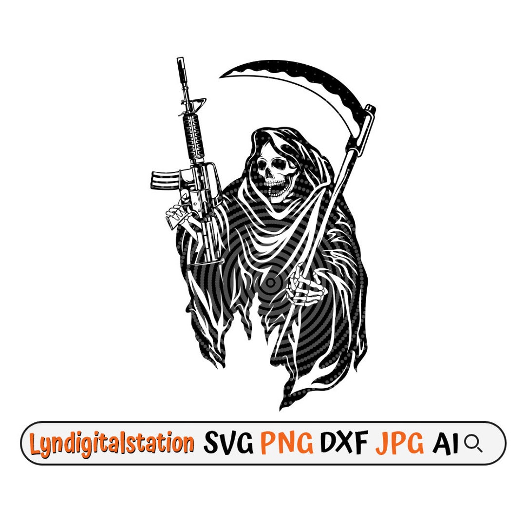 Grim Reaper With Gun Svg | Grim Reaper Clipart | Creepy Cut File ...
