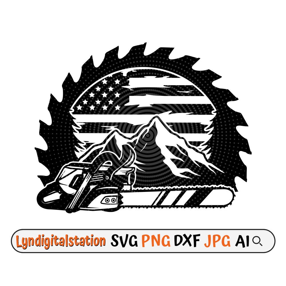 US Chainsaw Scene Svg Mountain Scene Clipart Forest Cutter Cut File ...