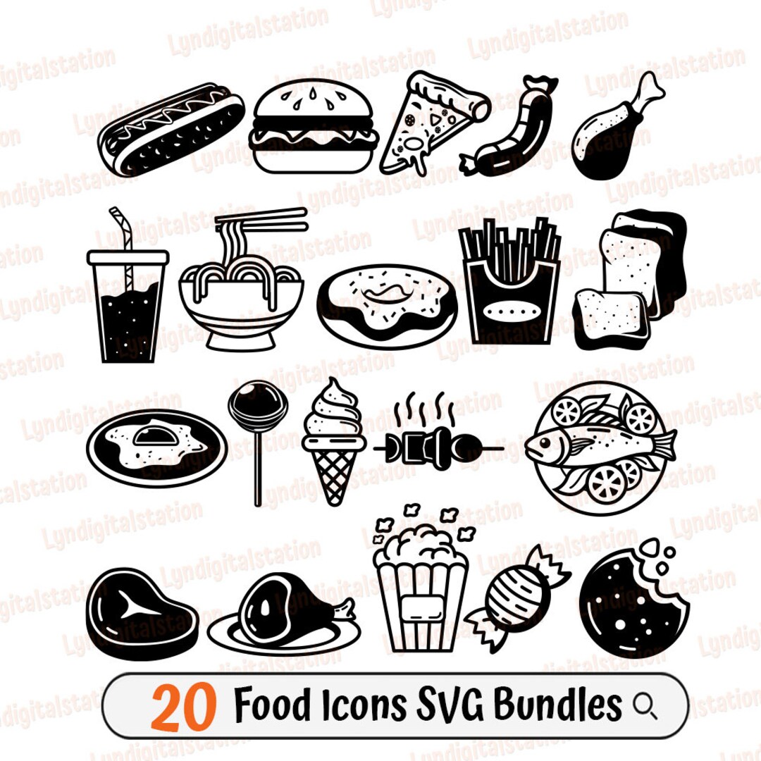 20 Food Icon Bundles Svg | Snacks Clipart | Meat Cut File | Fast Foods ...
