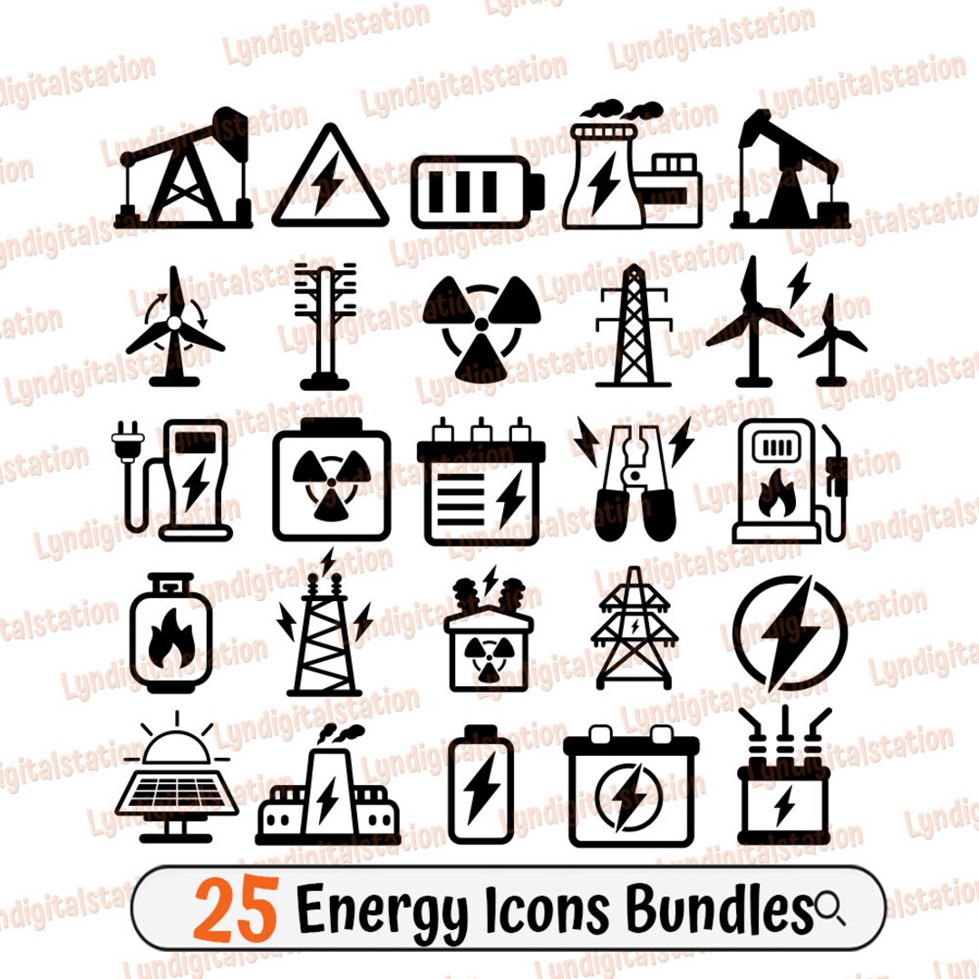 25 Energy Icon Bundles Svg | Power Transmission Clipart | Voltage Cut ...