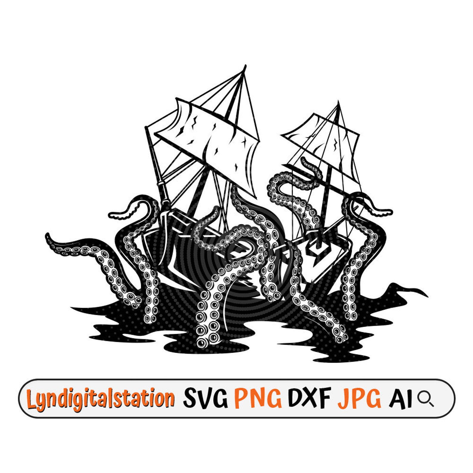 Kraken Galleon With Tentacles Svg | Kraken Clipart | Tentacles Cut File ...