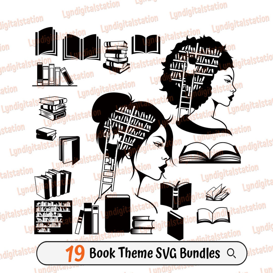 Books Bundles Svg | 19 Books Clipart | Bookworm Cut File | Open Book ...