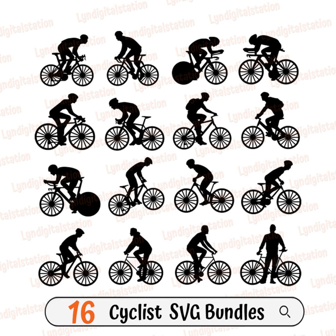 16 Cyclist Bundles Svg | Bicycles Clipart | Cycling Cut File | Biker ...