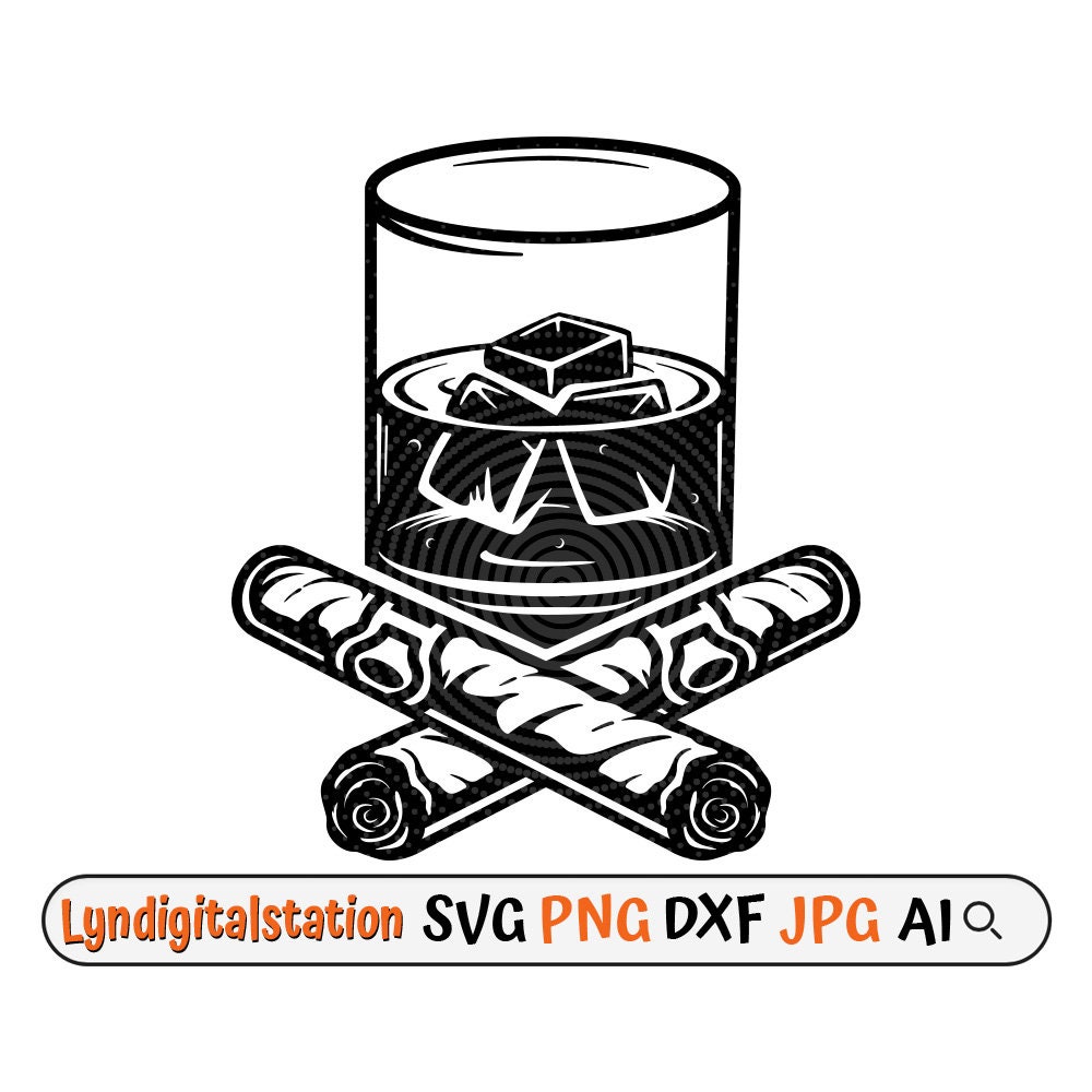 Whiskey and Cigar Svg Whisky Glass Clipart Cigar Cut File - Etsy