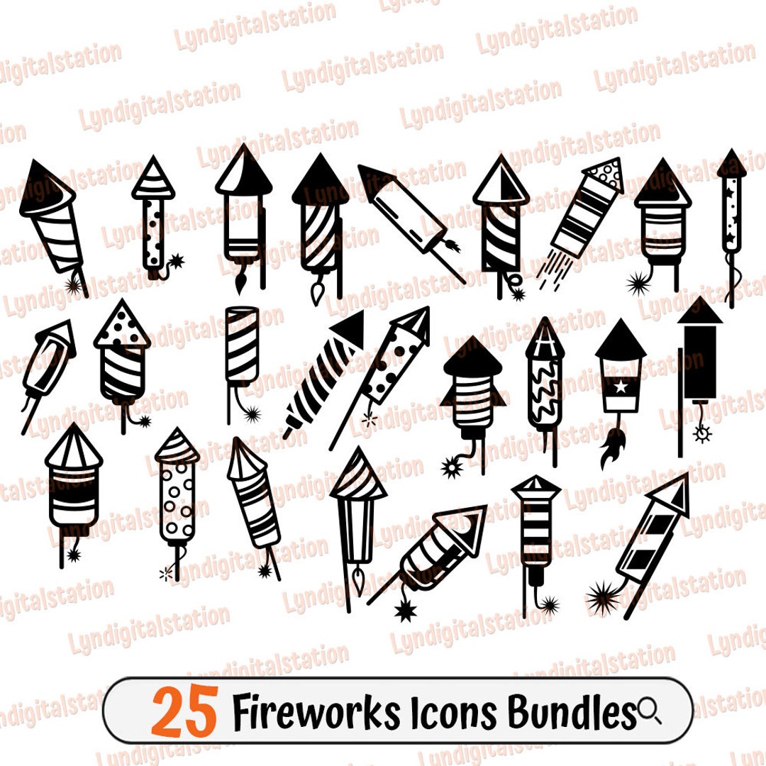 25 Fireworks Icon Bundles Svg | Firecracker Clipart | Explosive Cut ...