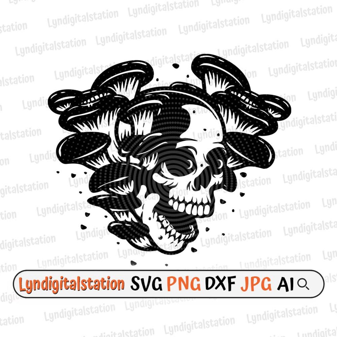 Mushroom Skull Svg | Skeleton Clipart | Skull With Growing Mushroom Cut ...