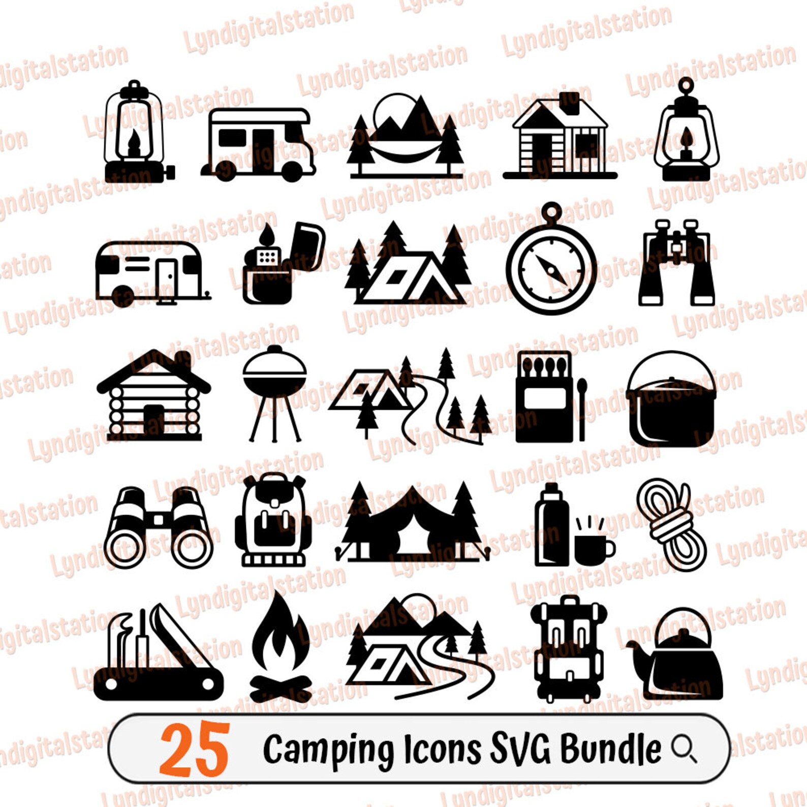 25 Camping Icons Bundles Svg | Tent Clipart | Camping Van Cut File ...