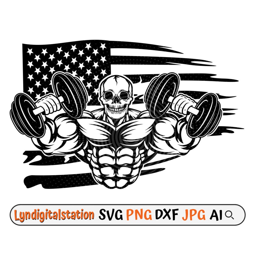 US Body Builder Svg | Skull Head Body Builder Clipart | Muscle Man Cut ...