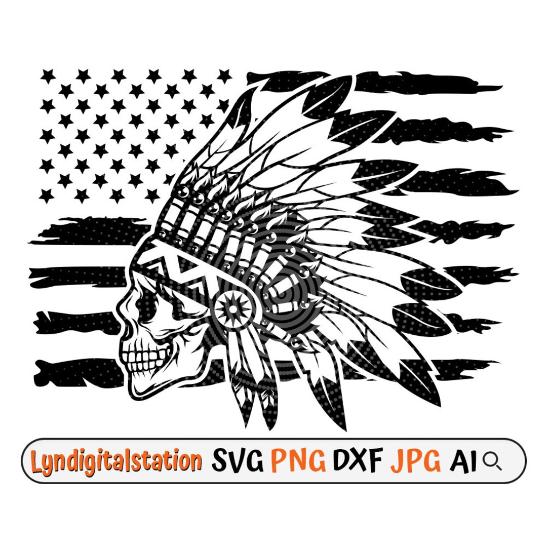 Native Head Dress Skull Svg | Native American Skull Clipart | Indian ...