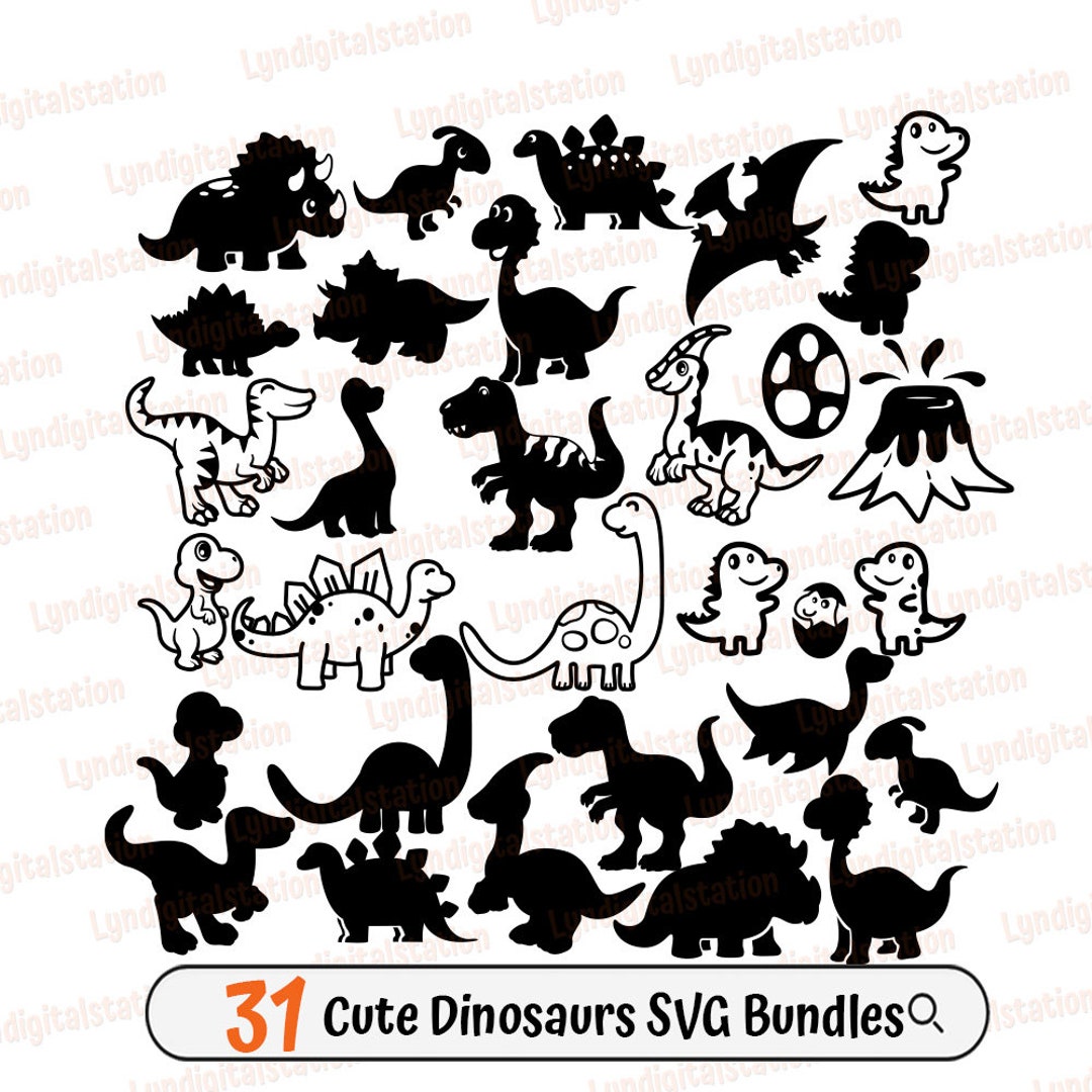 31 Cute Dinosaurs Bundles Svg | Dino Clipart | Pre-historic Animal Cut ...