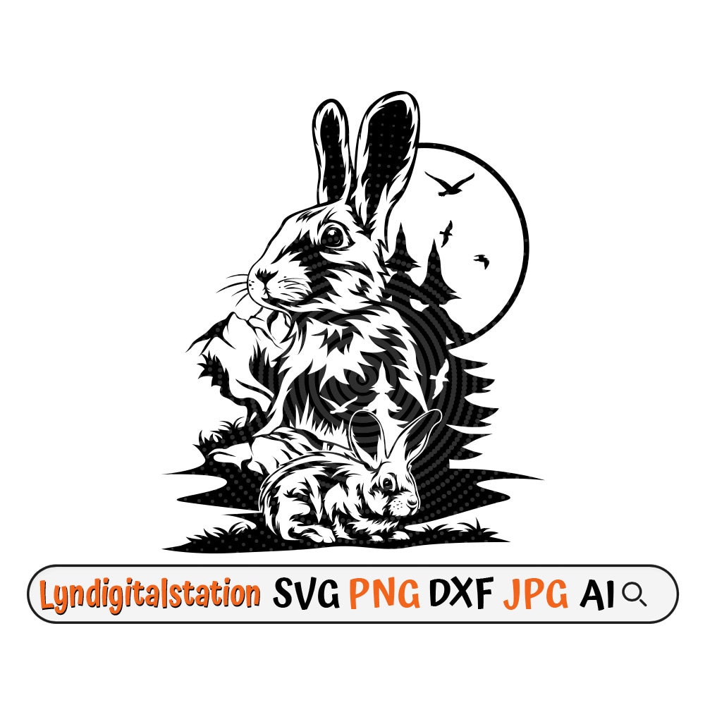 Rabbit Scene Svg Bunny Scene Clipart Hare Cut File Spring Rabbit ...