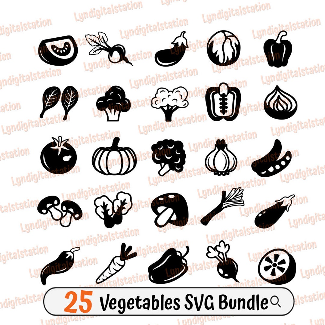 25 Vegetables Bundles Svg | Eggplant Clipart | Leafy Vegetables Cut ...