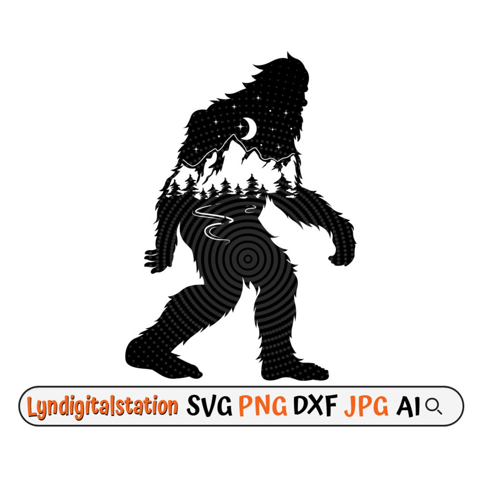 Bigfoot Scene Svg Wild Monster Clipart Big Foot Mountain - Etsy