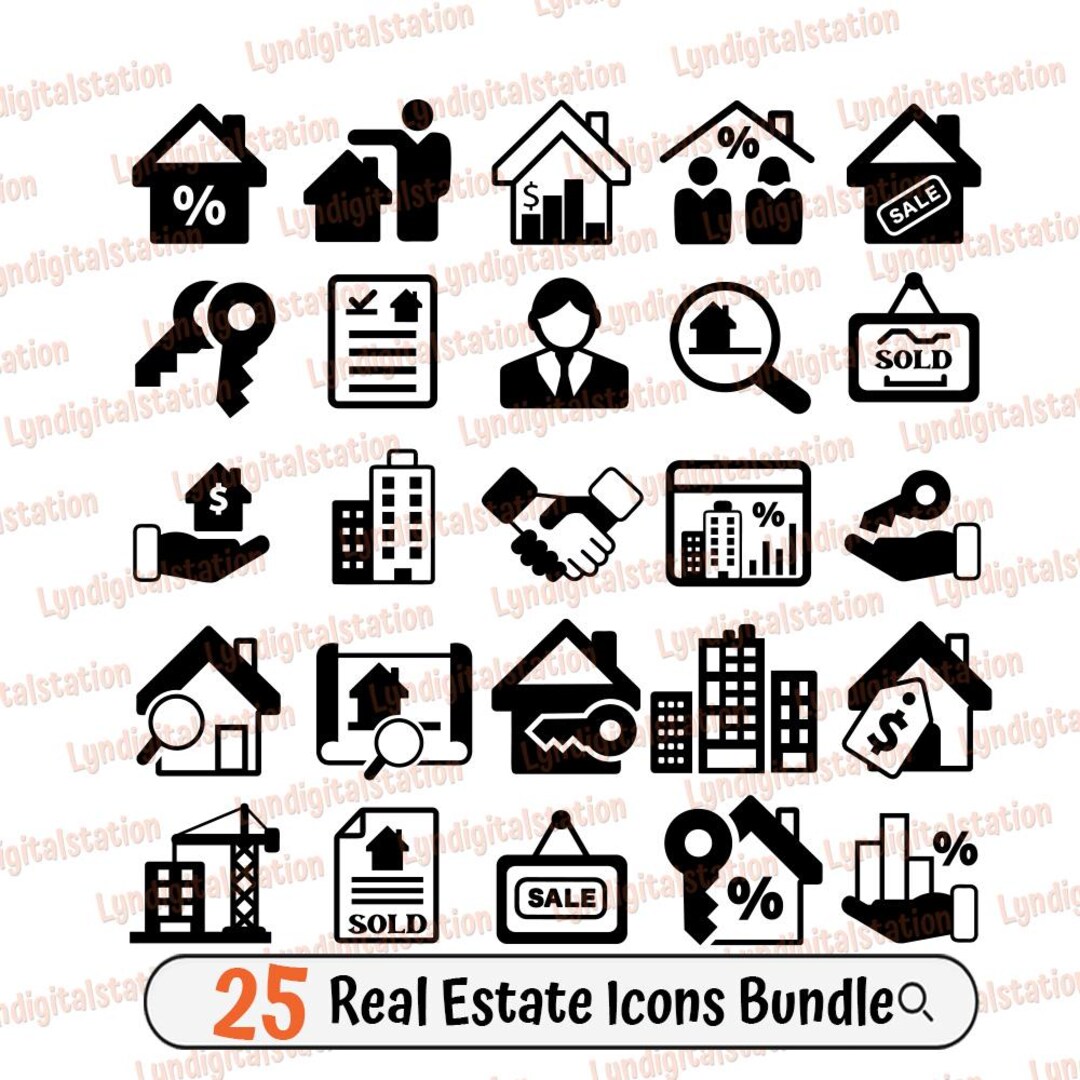 25 Real Estate Icons Bundles Svg | House & Lot Clipart | Investment Cut ...