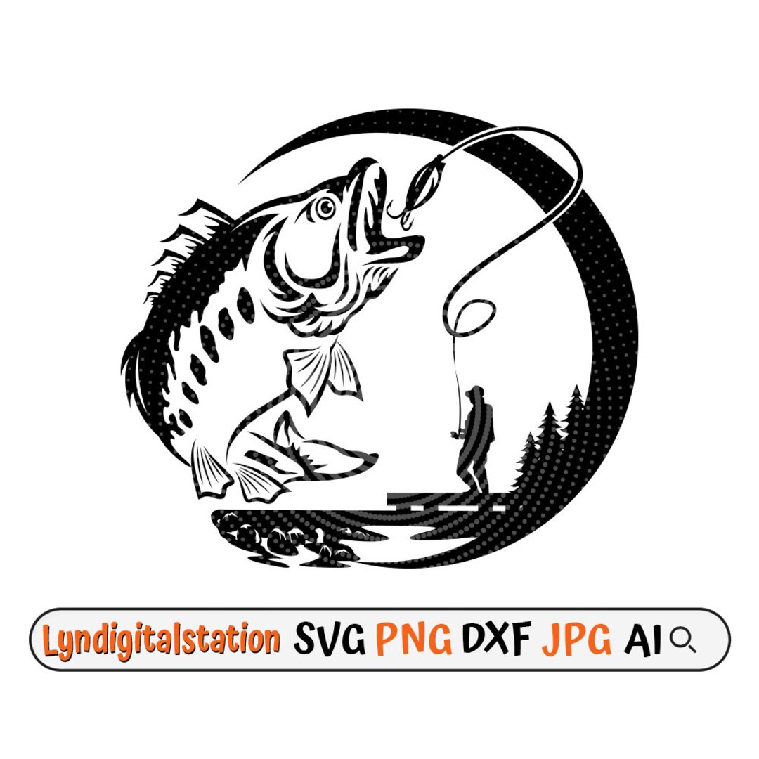Bass Fish Svg | Fisher Man Clipart | Fishing Rod Cut File | Lake ...