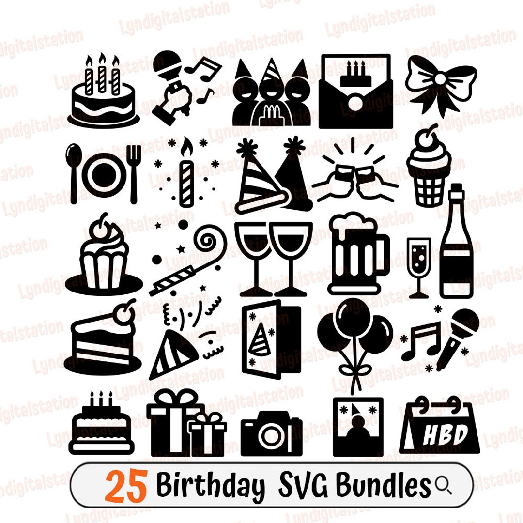 25 Birthday Bundles Svg | Party Svg | Party Poppers Clipart | Cake Cut ...