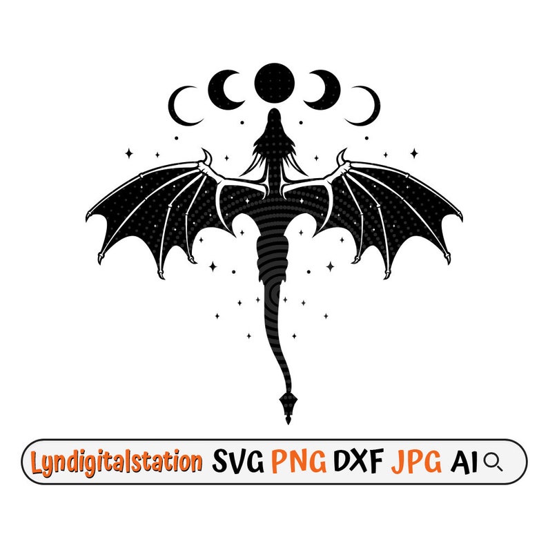 Moons Dragon Flying Svg | Dragon Moon Clipart | Flyng Dragon Cut File ...