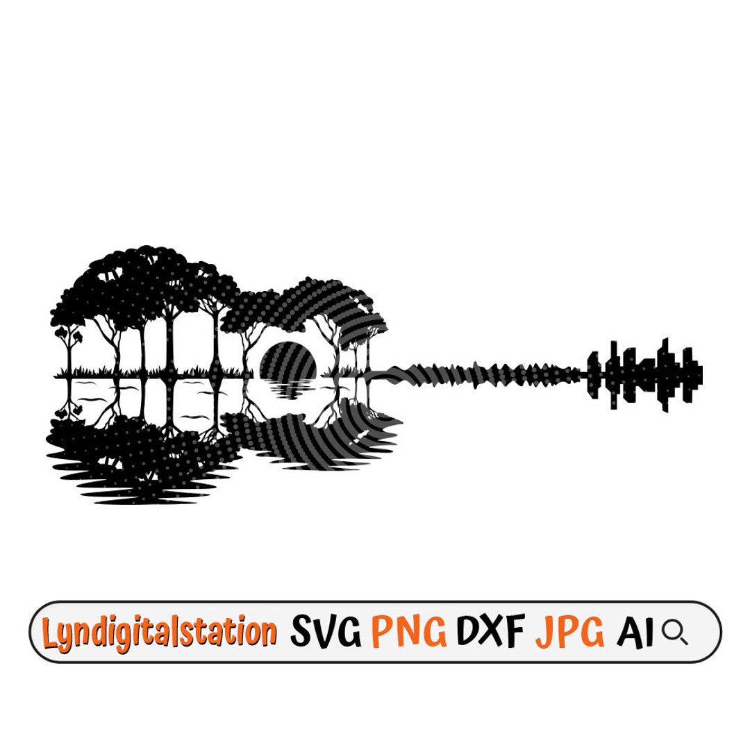 Forest Guitar Svg | Sunset Scene Clipart | Golden Hour Guitar Cut File ...