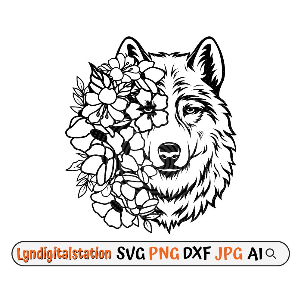 Wolf Floral Svg Floral Wolf Clipart Wolf With Flowers Cut File Floral ...
