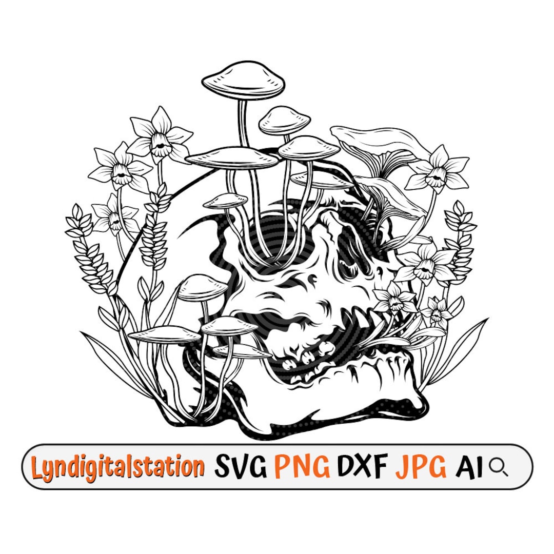 Skull Svg | Mushroom Skull Clipart | Floral Skull Cut File | Shrooms ...